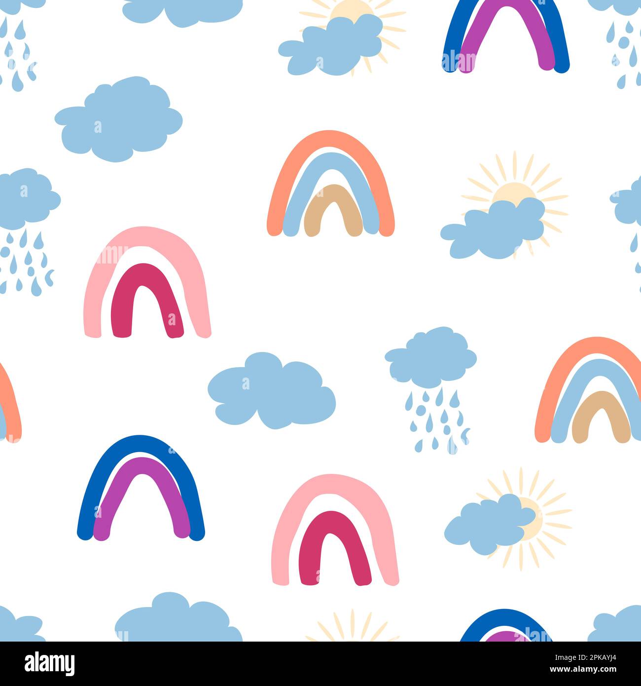 Rainbow, cloud, sun seamless pattern for newborns. Cute and delicate ...