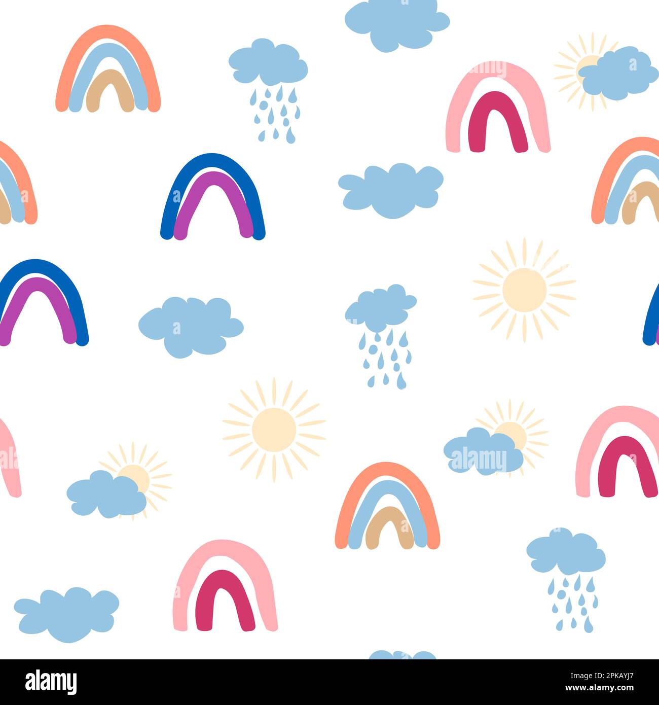 Rainbow, cloud, sun seamless pattern for newborns. Cute and delicate ...