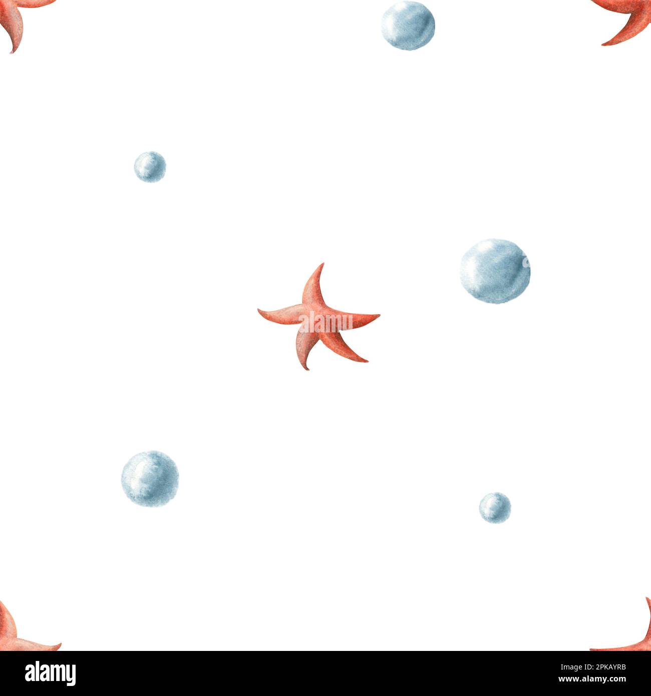 Starfish and bubble watercolor seamless pattern on white background ...