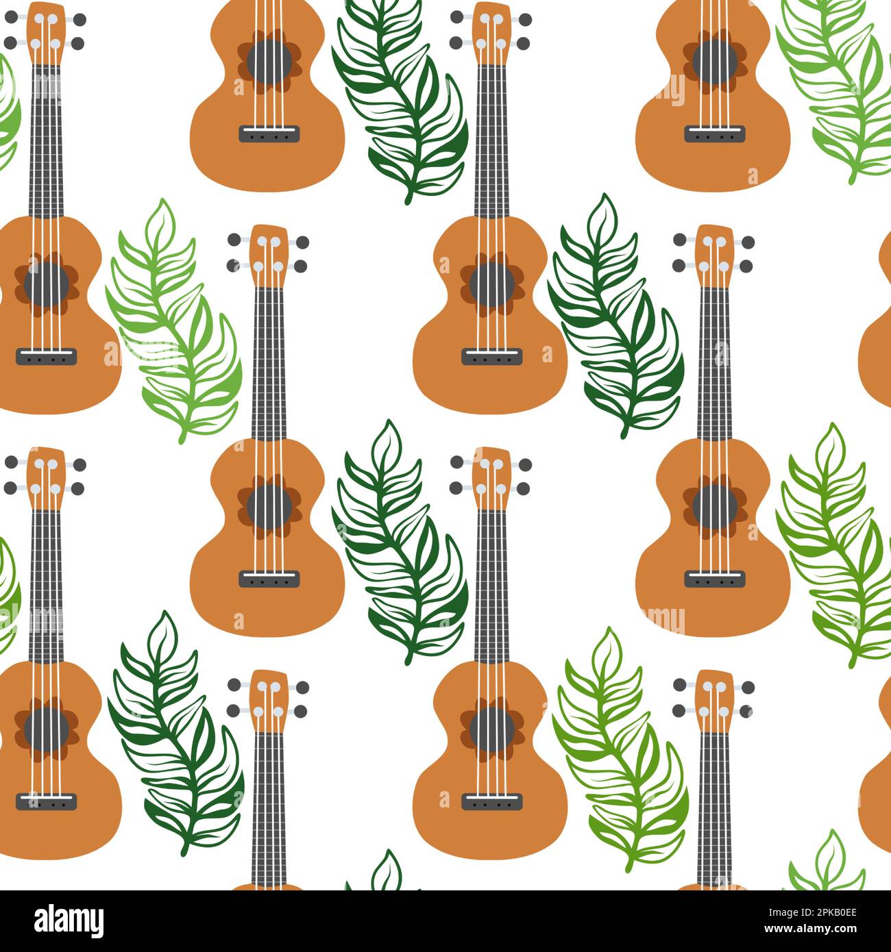 Ukulele seamless pattern, ukulele. Pattern with monstera, leaves ...