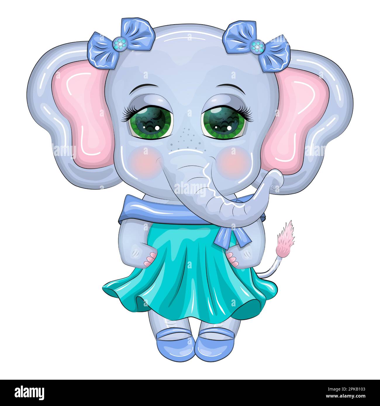 Cute cartoon elephant girl, children's character in a beautiful dress ...