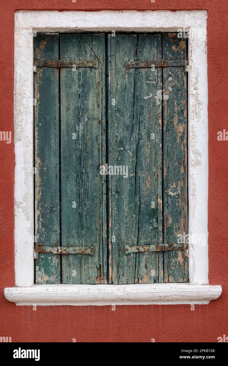 Burano island shutters. Colourful shutters on the island of Murano near ...