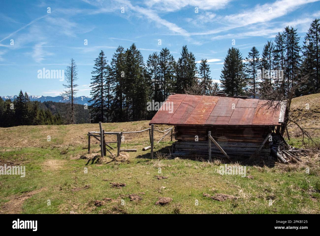 Ab abandoned old hut on an alp in the Bavarian mountains, Germany Stock ...