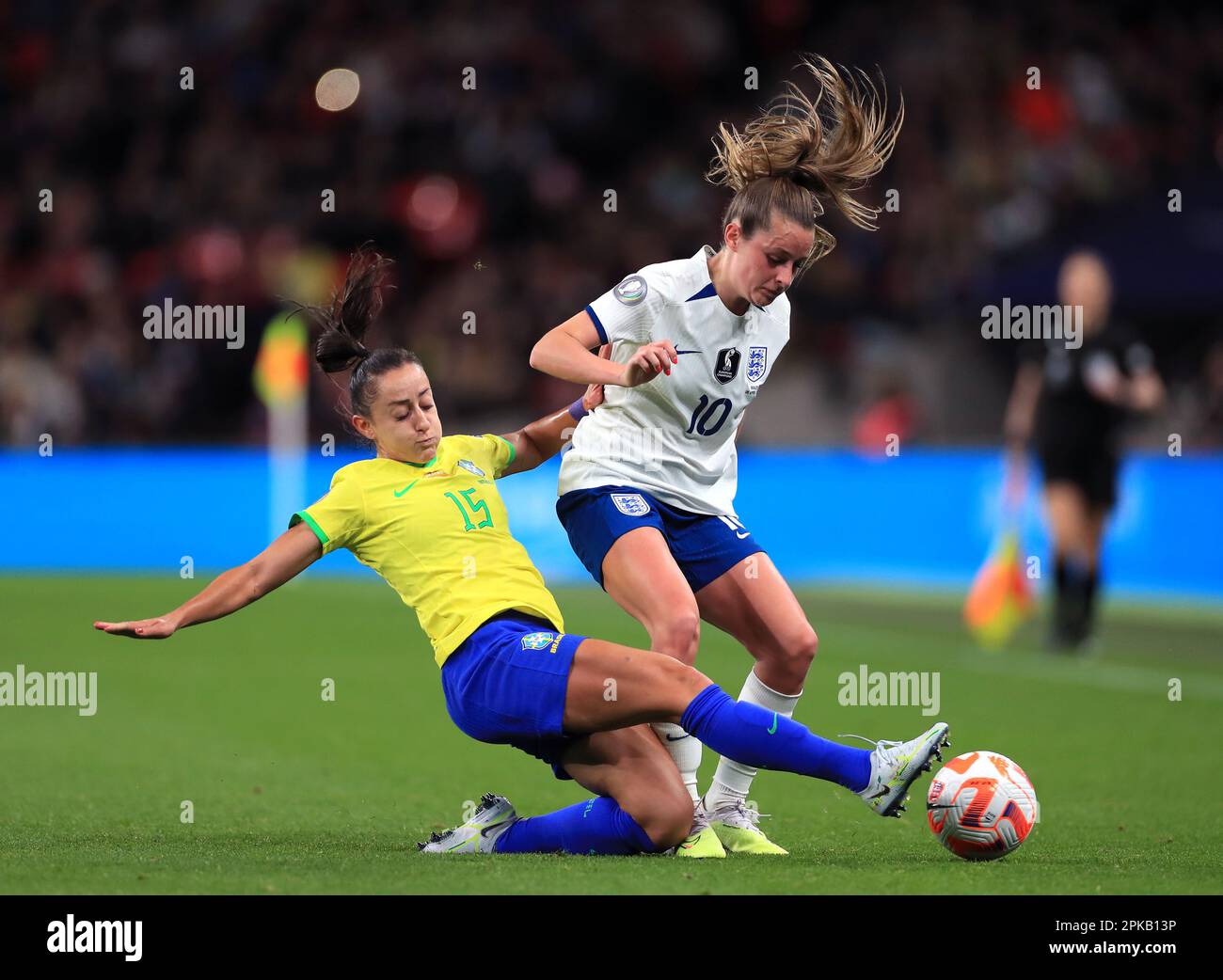 Brazil's Luana (left) challenges England's Ella Toone during the Women ...