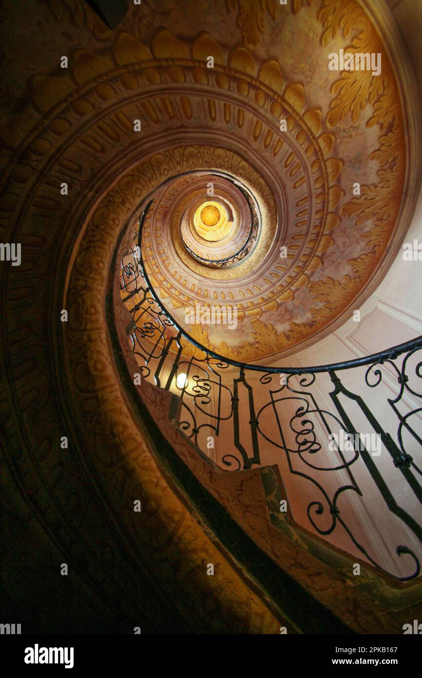 Beautifully painted spiral stairs in the Melk monastery, Austria Stock ...