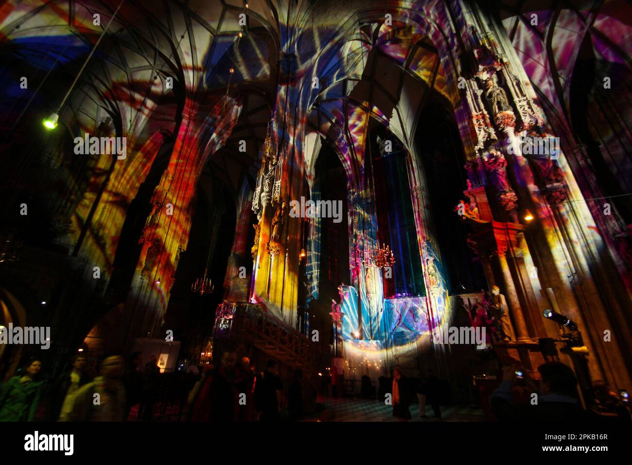 Artistic colored interior of the cathedral in Vienna during the Long ...