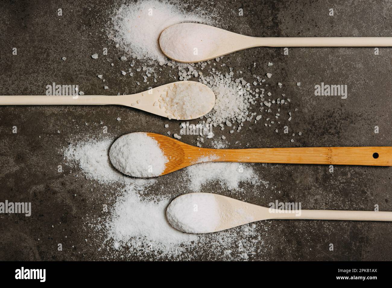 Different types of salt. Sea, himalayan and regular table salt Stock ...