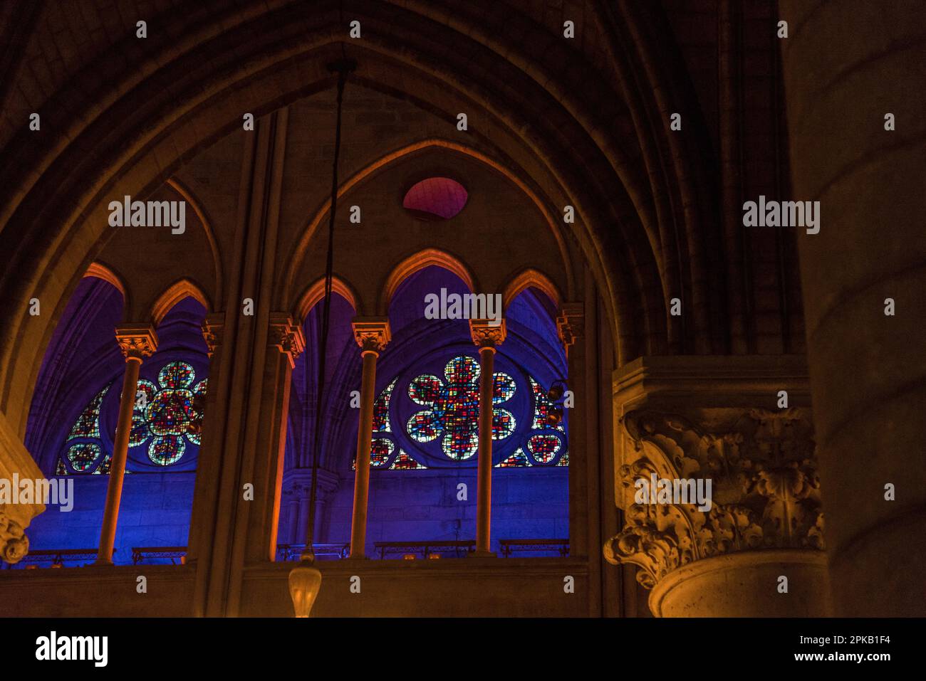 Artistic light installation inside the Notre Dame Cathedral in Paris ...