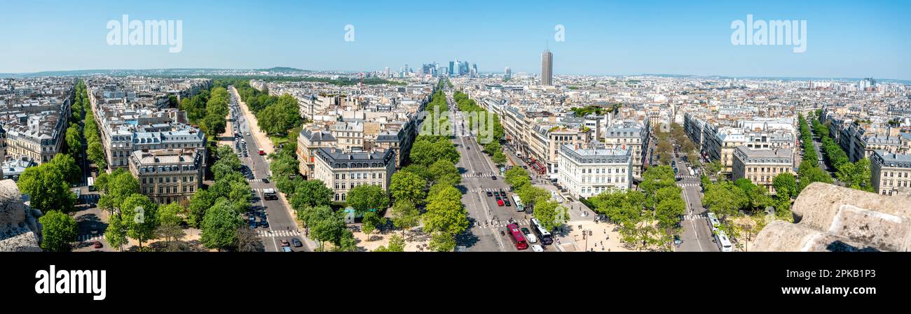 Panoramic View from Arc de Triomphe to La Defense District, Paris ...