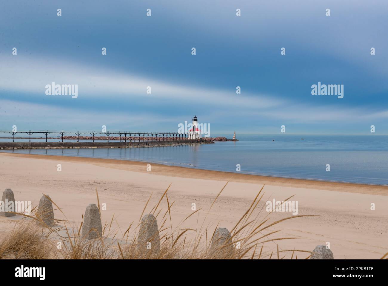 View of the Michigan City lighthouse from Washington Park Beach on a ...