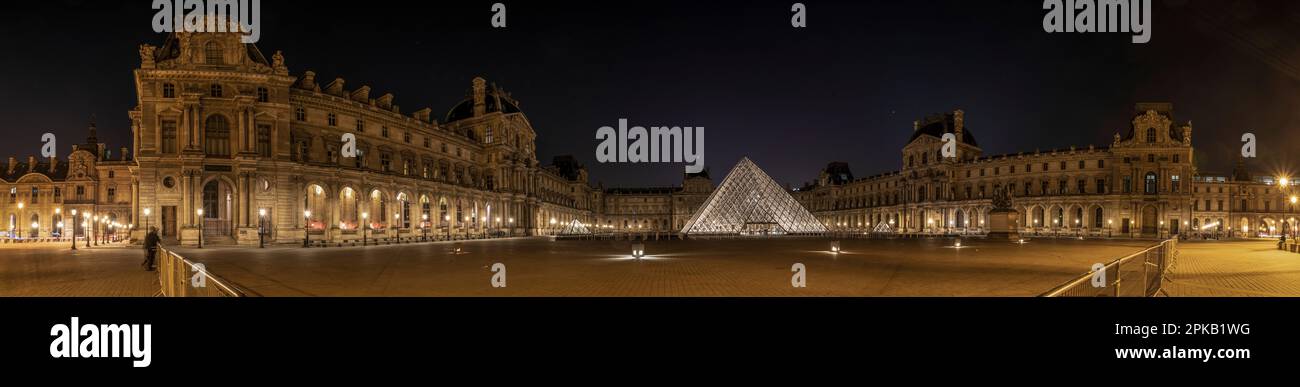 Panoramic view of Louvre Palace at Night, Paris, France Stock Photo - Alamy