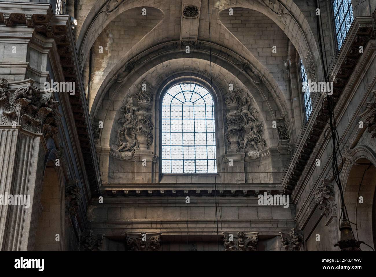 Ceiling of the transept of the gothic church Saint Sulpice in Paris ...