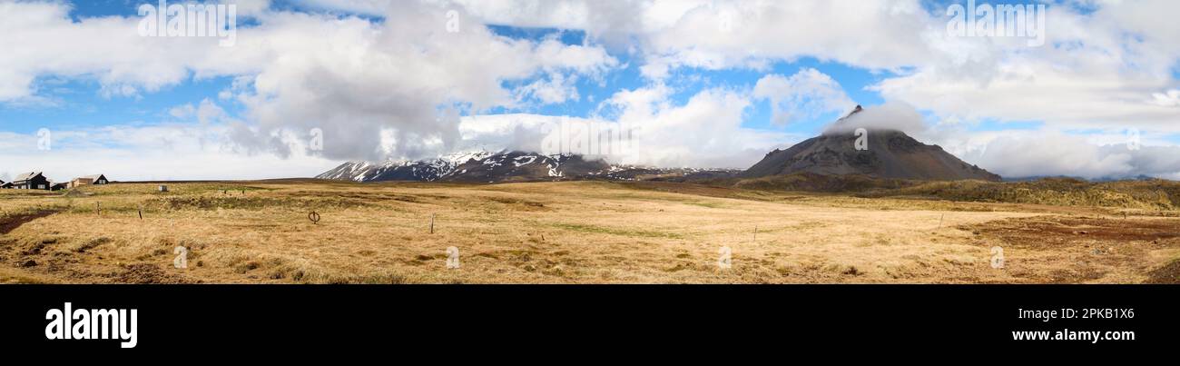 Panoramic view of mountainous Hellnar during a sunny summer day ...
