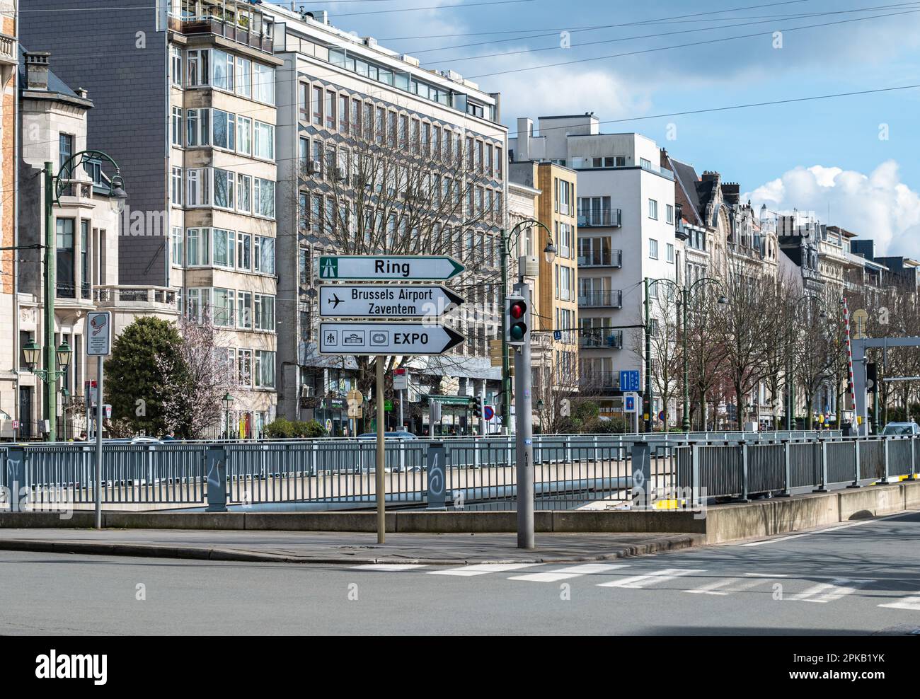 Brussels European Quarter, Belgium - March 15, 2023 - Road sign towards ...