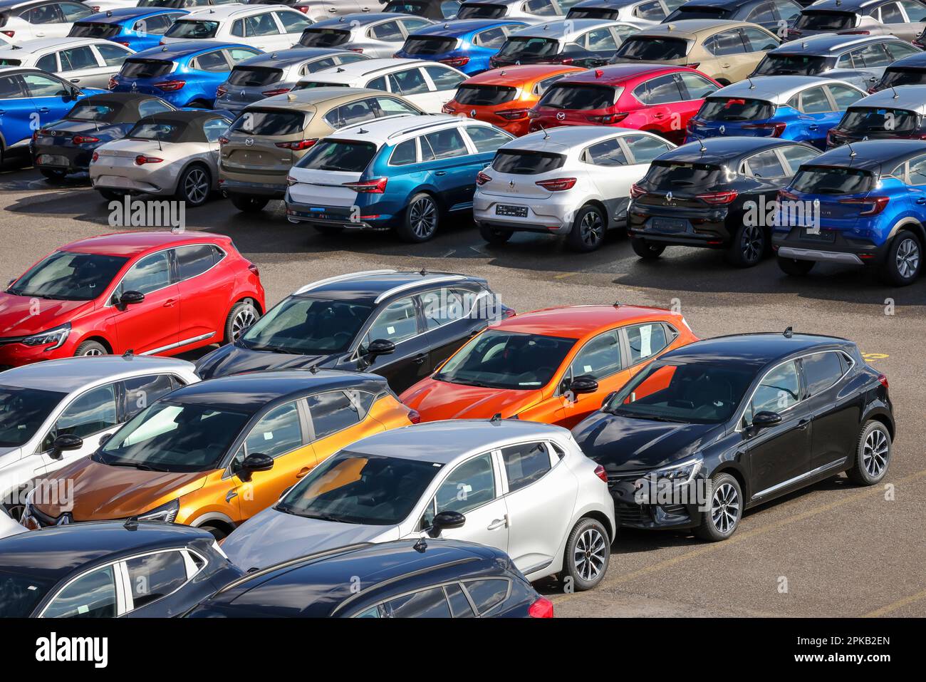 Duisburg, North Rhine-Westphalia, Germany - new cars, transshipment ...