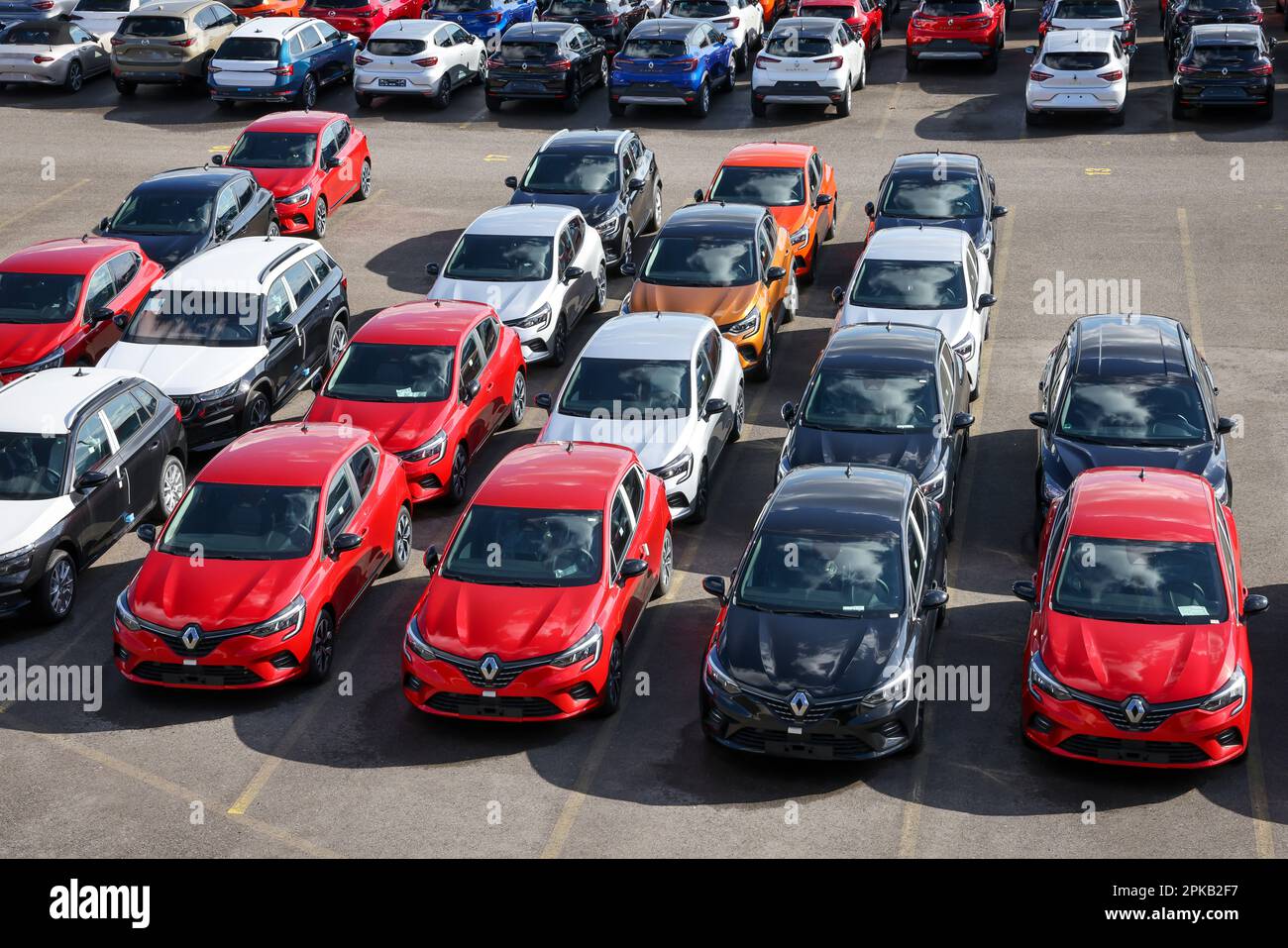 Duisburg, North Rhine-Westphalia, Germany - new cars, transshipment ...