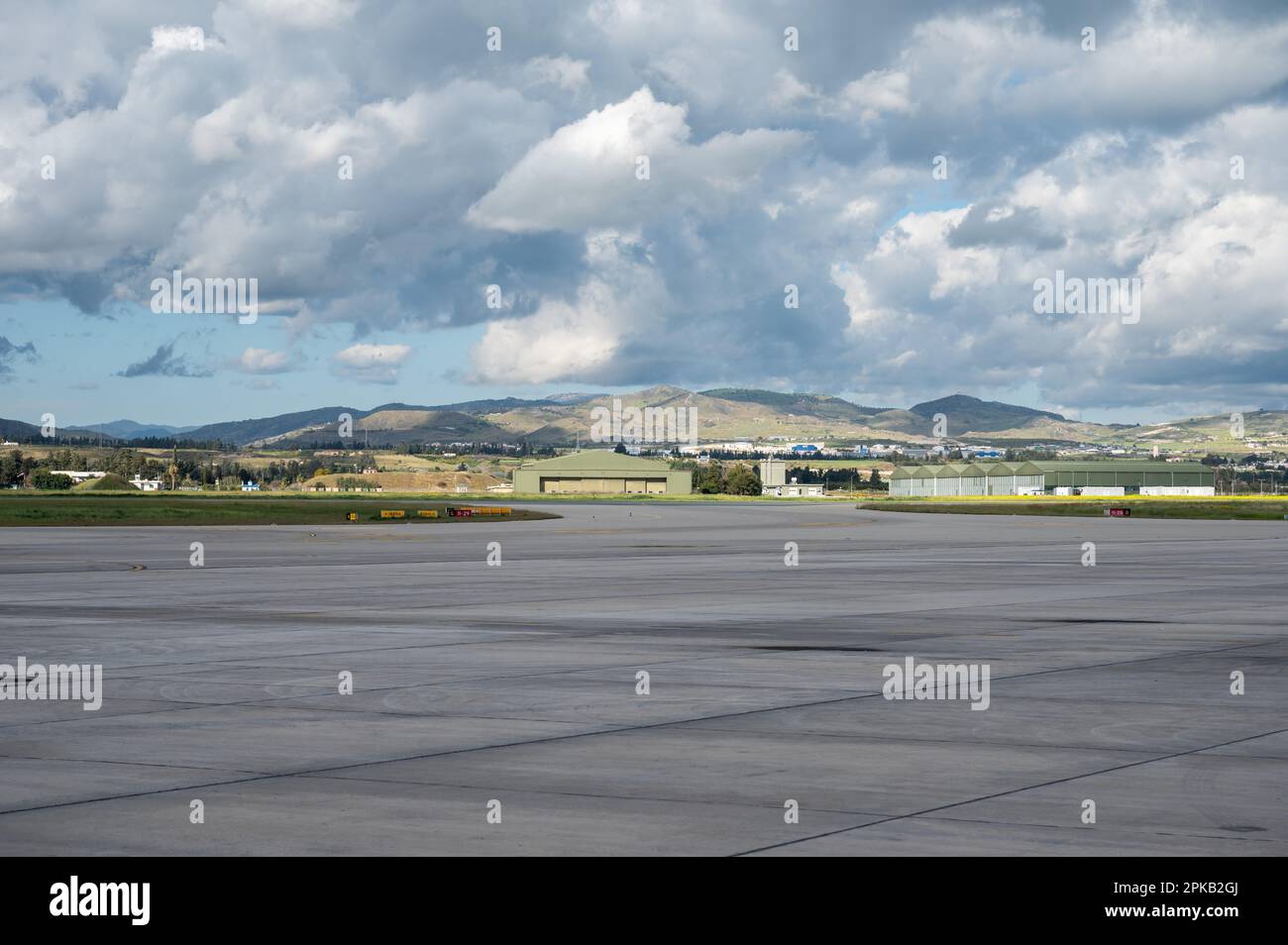 Paphos Airport, Cyprus - March 20, 2023 - View over the Paphos PFO ...