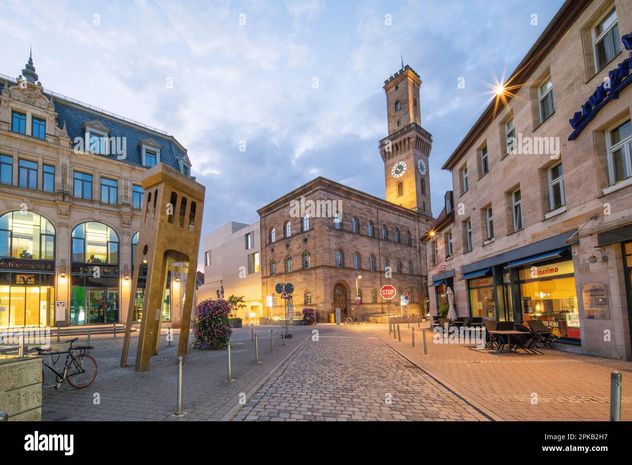 City hall Fürth with leaning tower, quintessence, Franconia, Bavaria ...