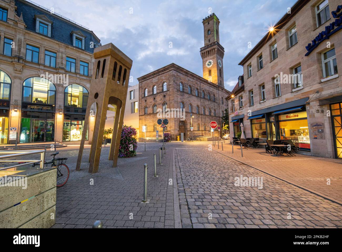 City hall Fürth with leaning tower, quintessence, Franconia, Bavaria ...