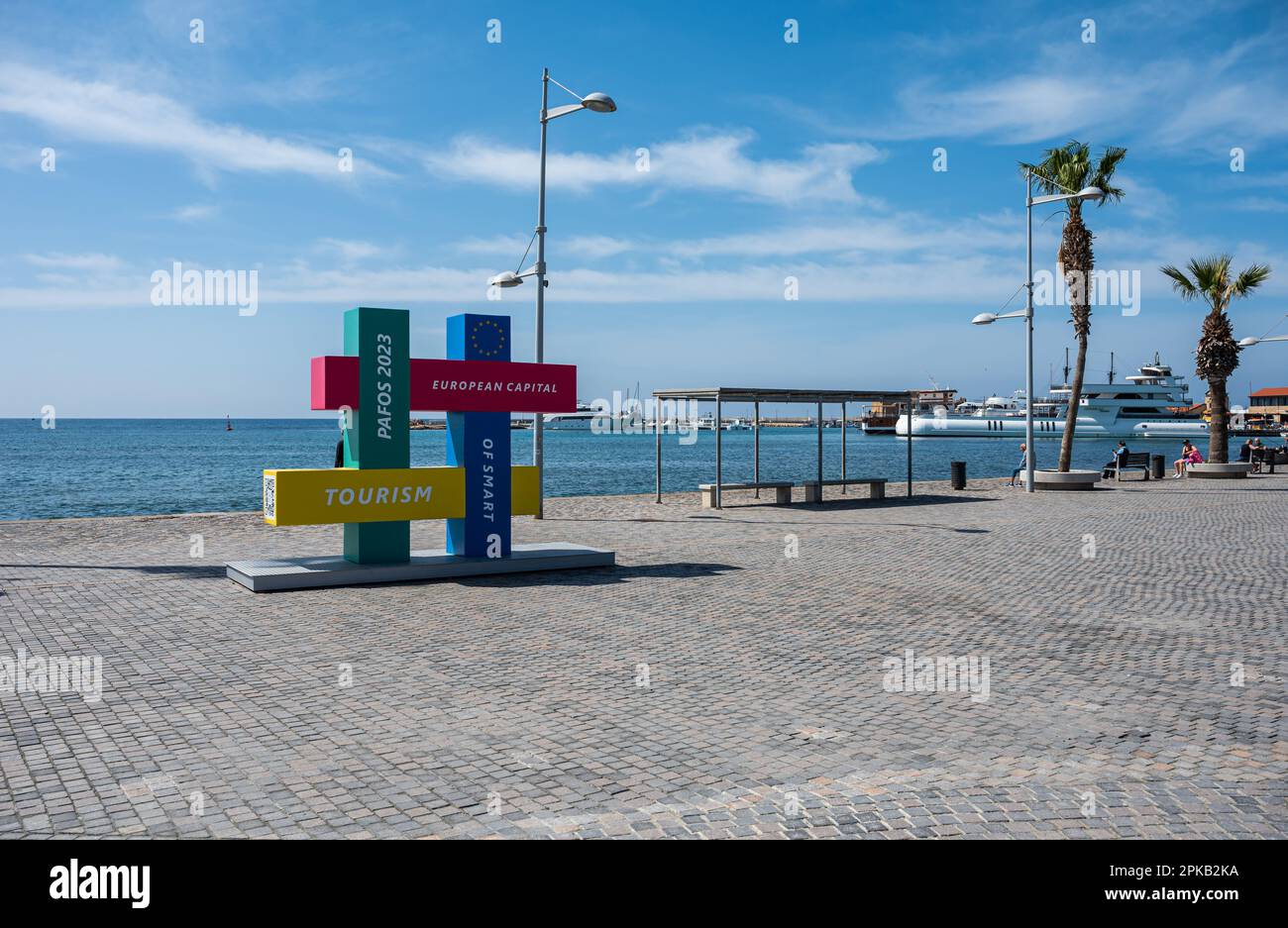 Paphos, Paphos District, Cyprus - March 23 , 2023 - Toruism signs at ...