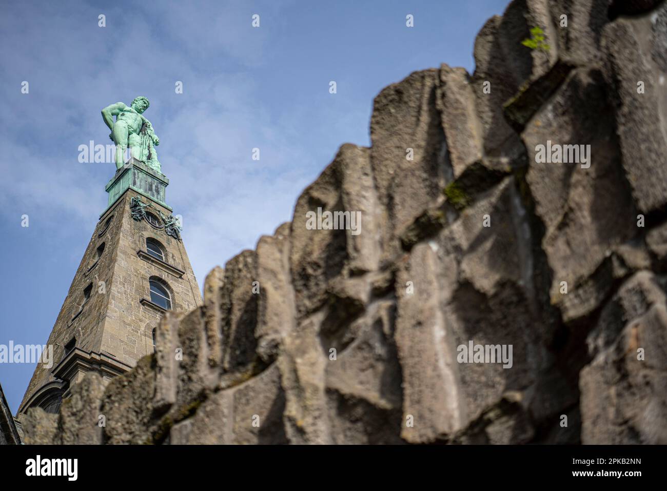 Copper statue hercules in the bergpark wilhelmshohe hi-res stock ...