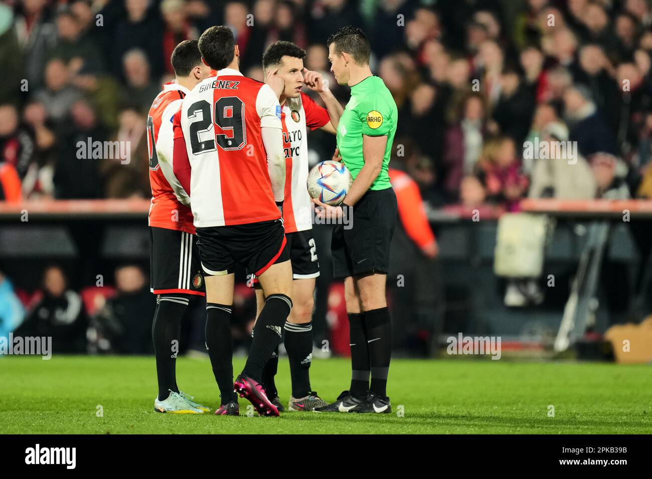 Rotterdam - Orkun Kokcu of Feyenoord, Santiago Gimenez of Feyenoord, Oussama Idrissi of ...