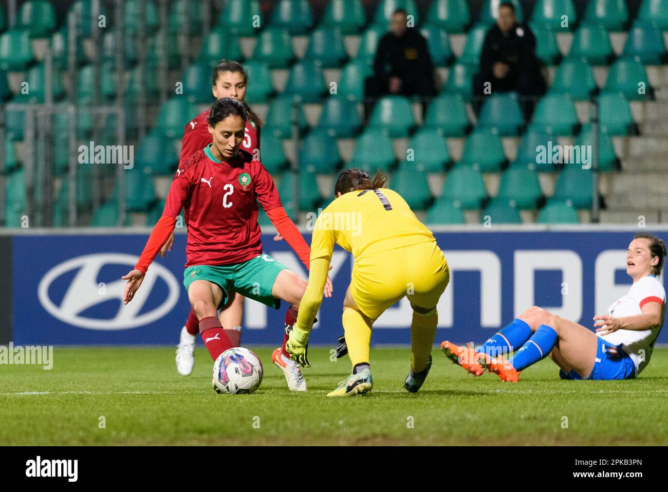 April 6, 2023: Goalkeeper Khadija Er-Rmichi (1 Morocco) and Zineb ...