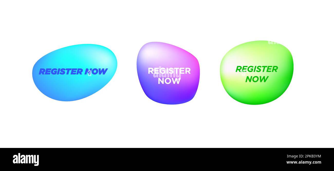 Vector login button register now. Liquid shape object application banner. Speech bubble click ...