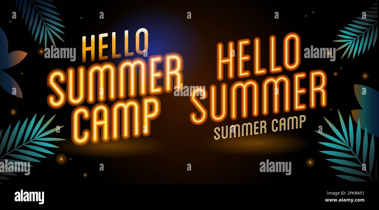 Neon yellow letter Hello Summer and Summer Camp Template for ...