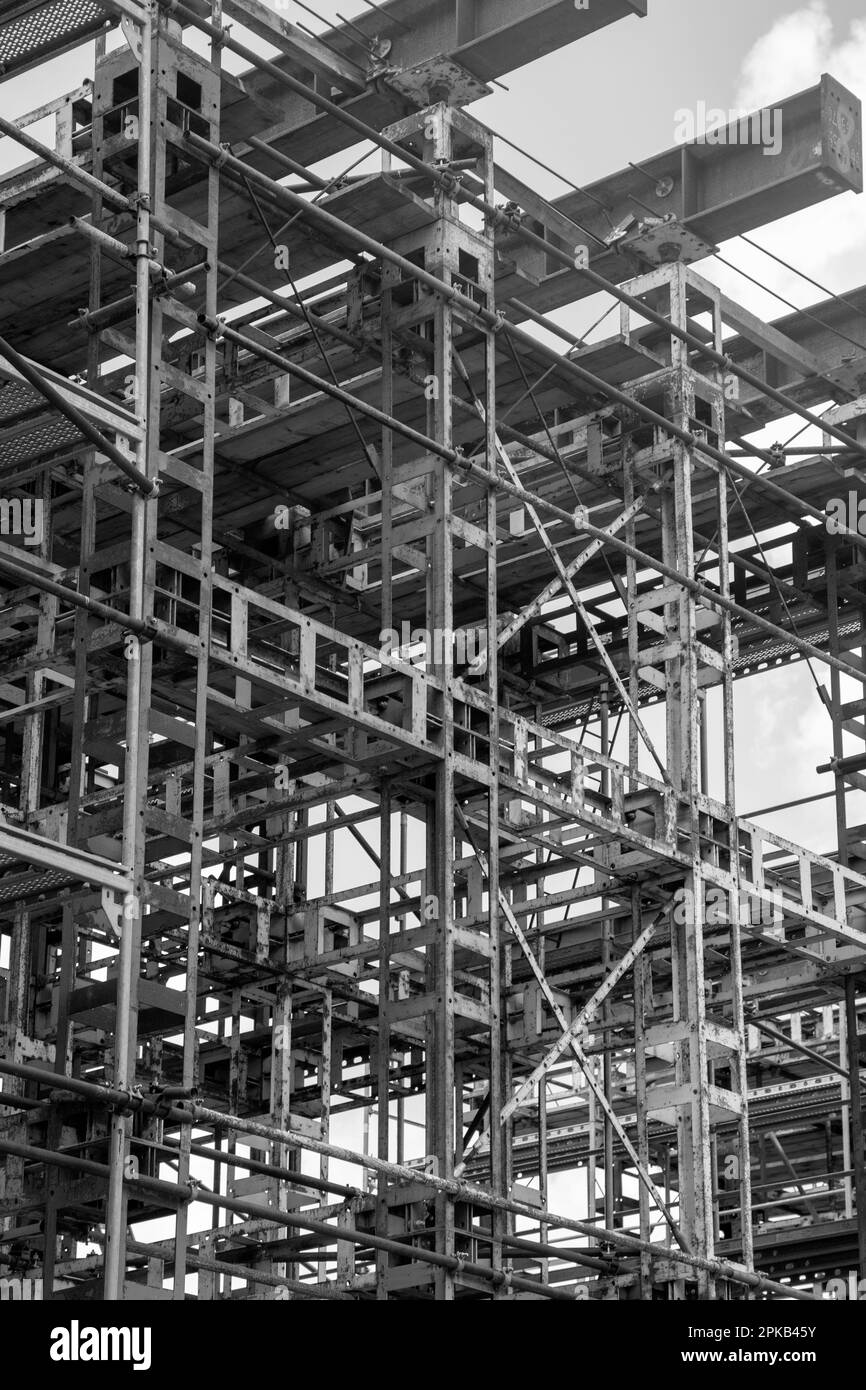 Black and white metal structure on construction site. Abstract ...