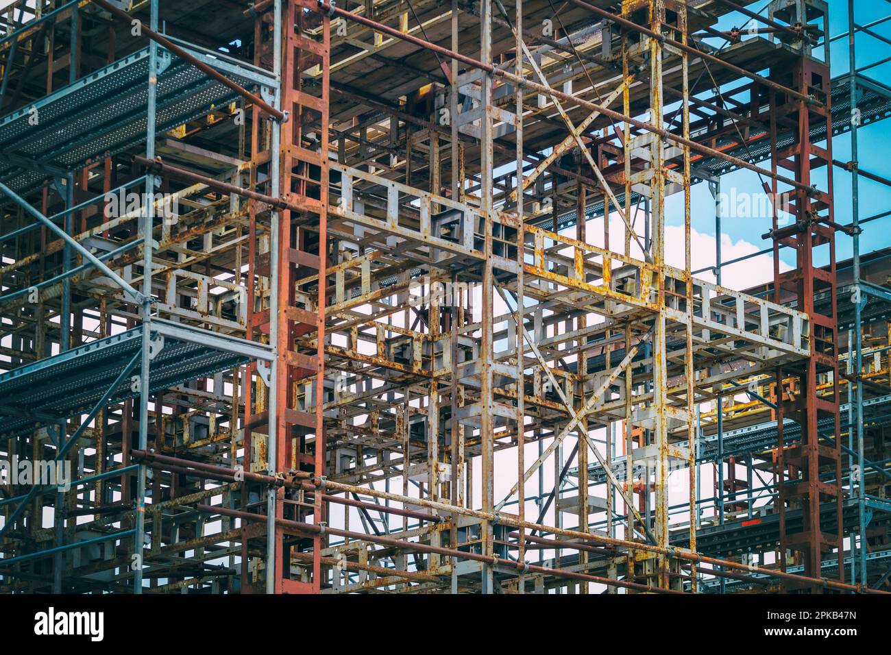 Metal scaffolding structure on construction site. Abstract construction ...