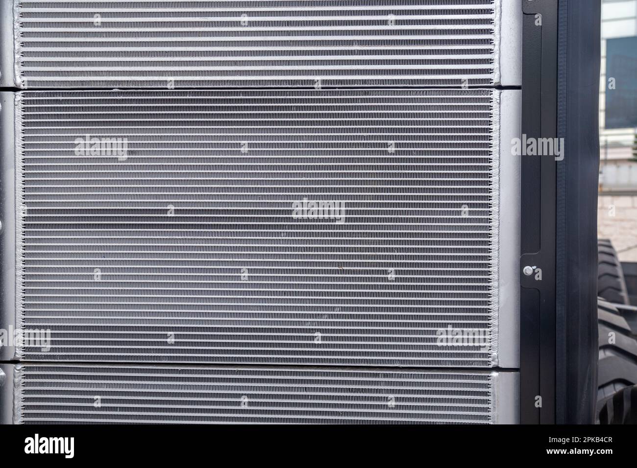 Radiator of wheel loader, aluminum radiator cooling panel Stock Photo ...