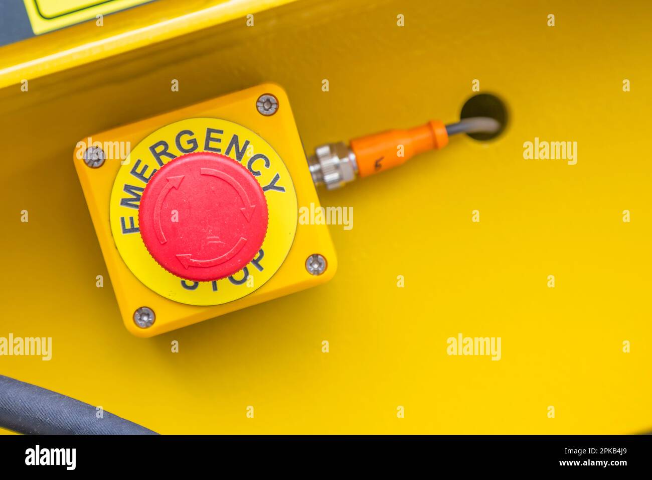 Emergency push stop button for hand press on the excavator Stock Photo ...