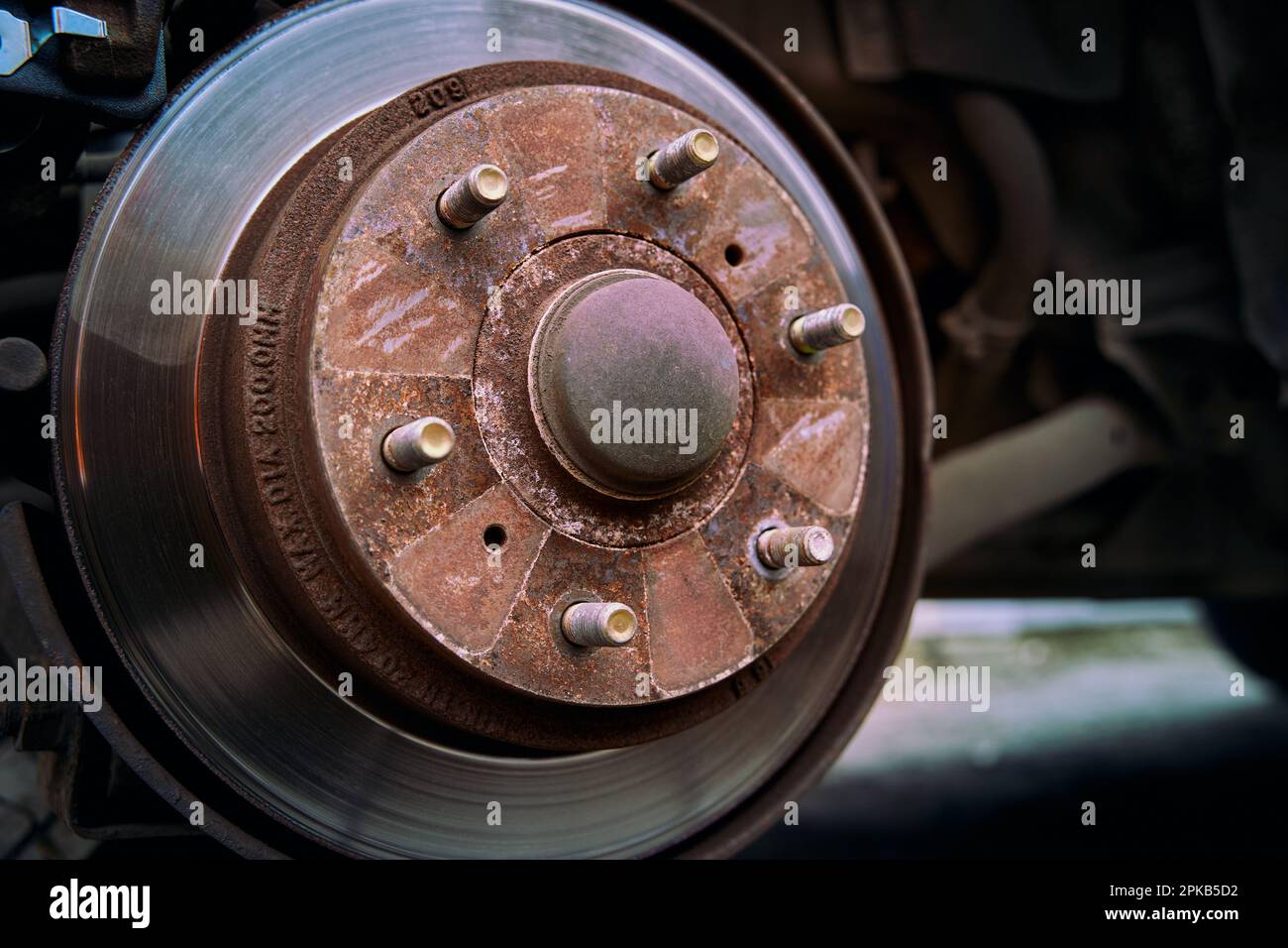 Close up photo the rusty car brake rotor in automobile workshop Stock ...