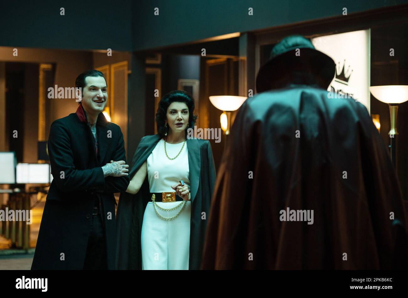 RENFIELD, from left: Ben Schwartz, Shohreh Aghdashloo, Nicolas Cage as ...