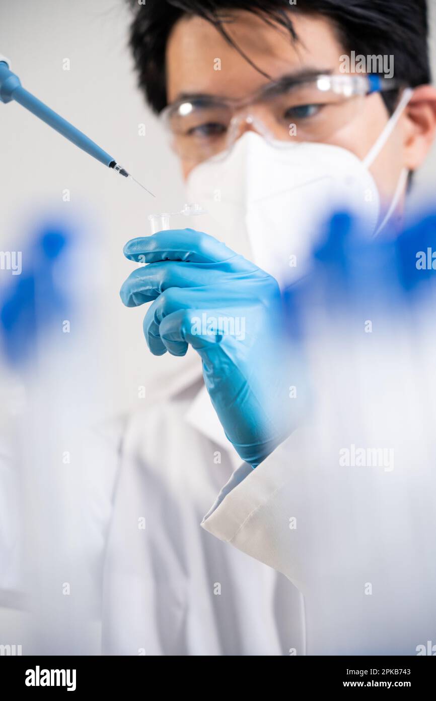 Laboratory assistant conducting experiments for laboratory research ...
