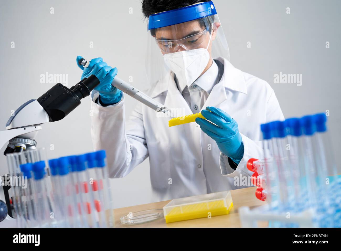 Laboratory assistant conducting experiments for laboratory research ...