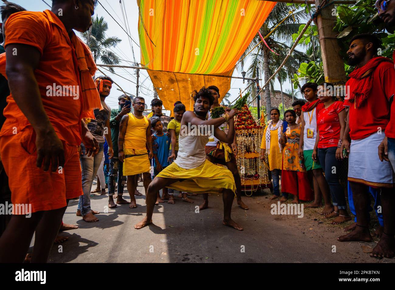 April 6, 2023, Bandel, West Bengal, India: A devotee performs a ritual ...