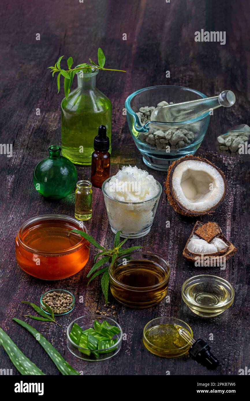 Home-made vegetable oils and cosmetics Stock Photo - Alamy