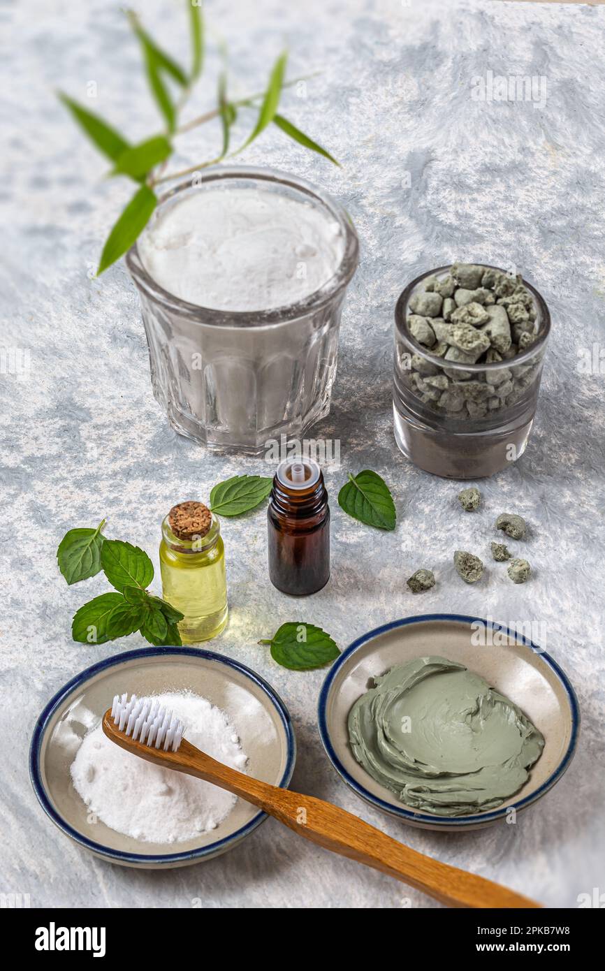 Homemade toothpaste made from baking soda, green clay and mint ...