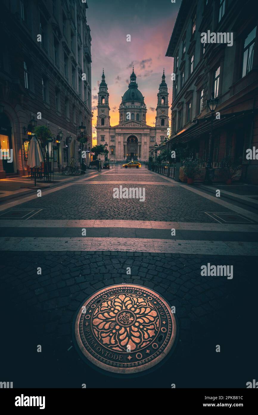 Street view of St. Stephen's Basilica / Szent Ist n Basilica in the ...