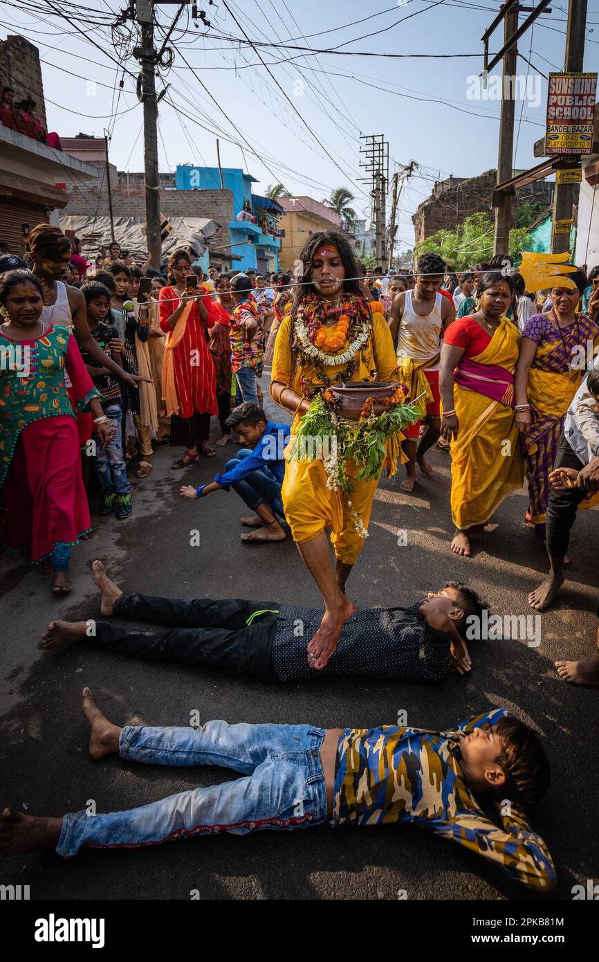April 6, 2023, Bandel, West Bengal, India: A devotee performs a ritual ...