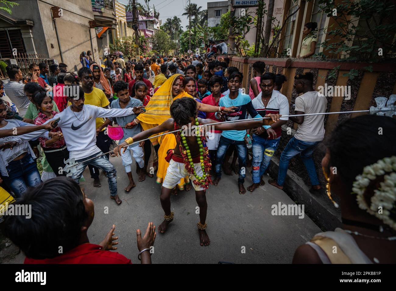 April 6, 2023, Bandel, West Bengal, India: A devotee performs a ritual ...