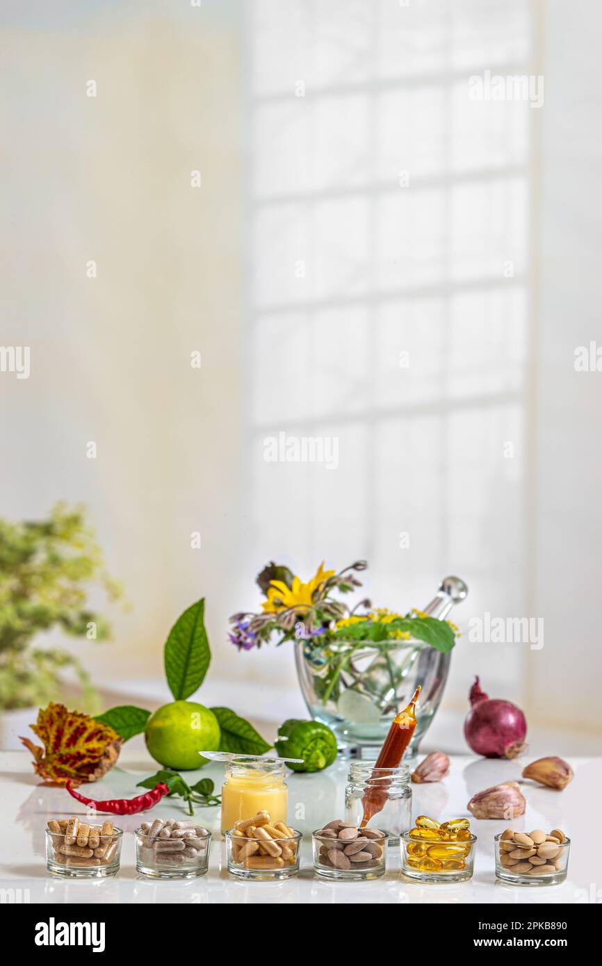 Assortment of food supplements Stock Photo - Alamy