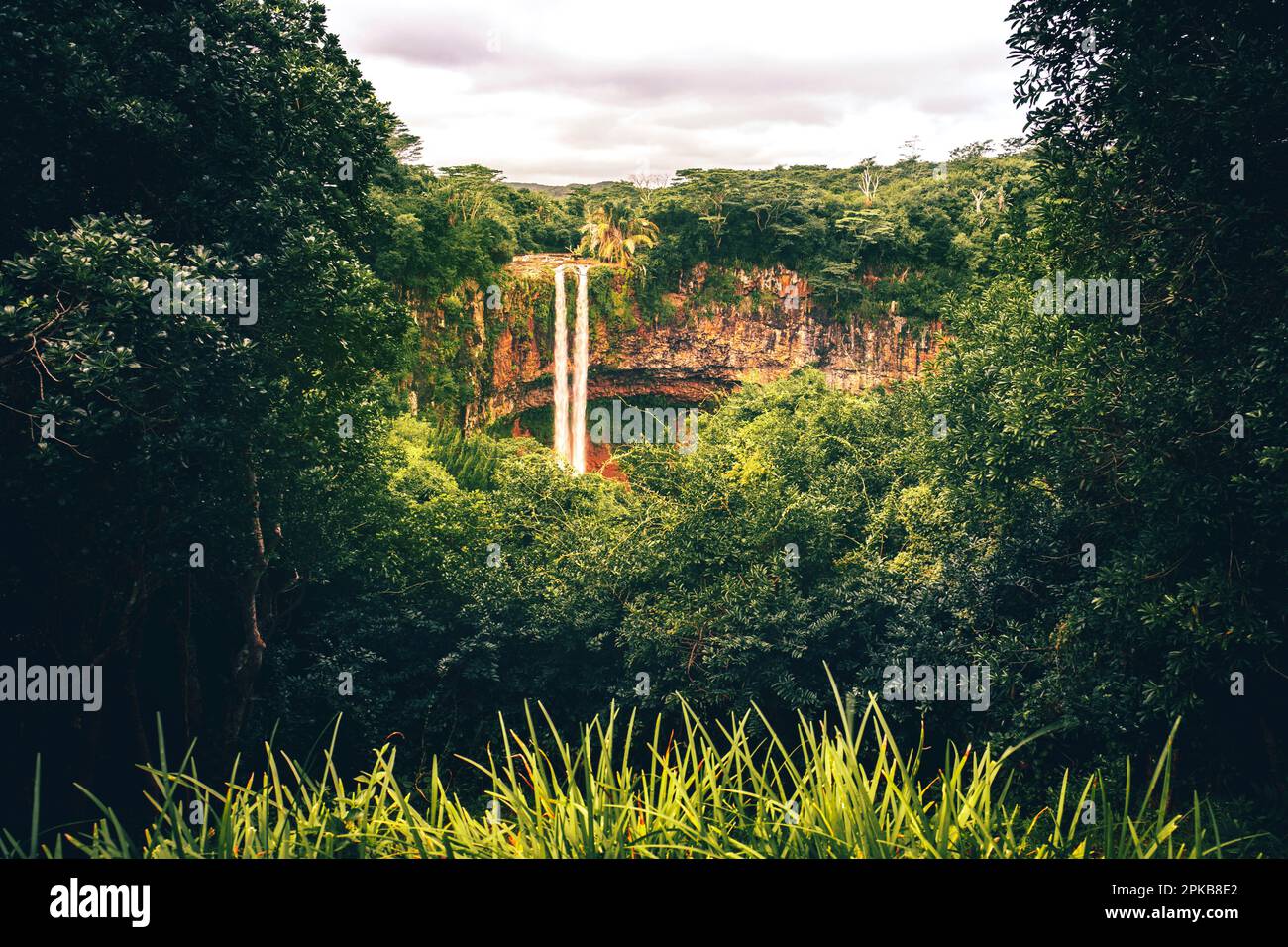 Chamarel waterfall in Black River National Park on Mauritius, the twin ...