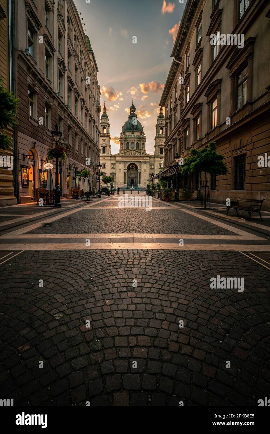 Street view of St. Stephen's Basilica / Szent Ist n Basilica in the ...