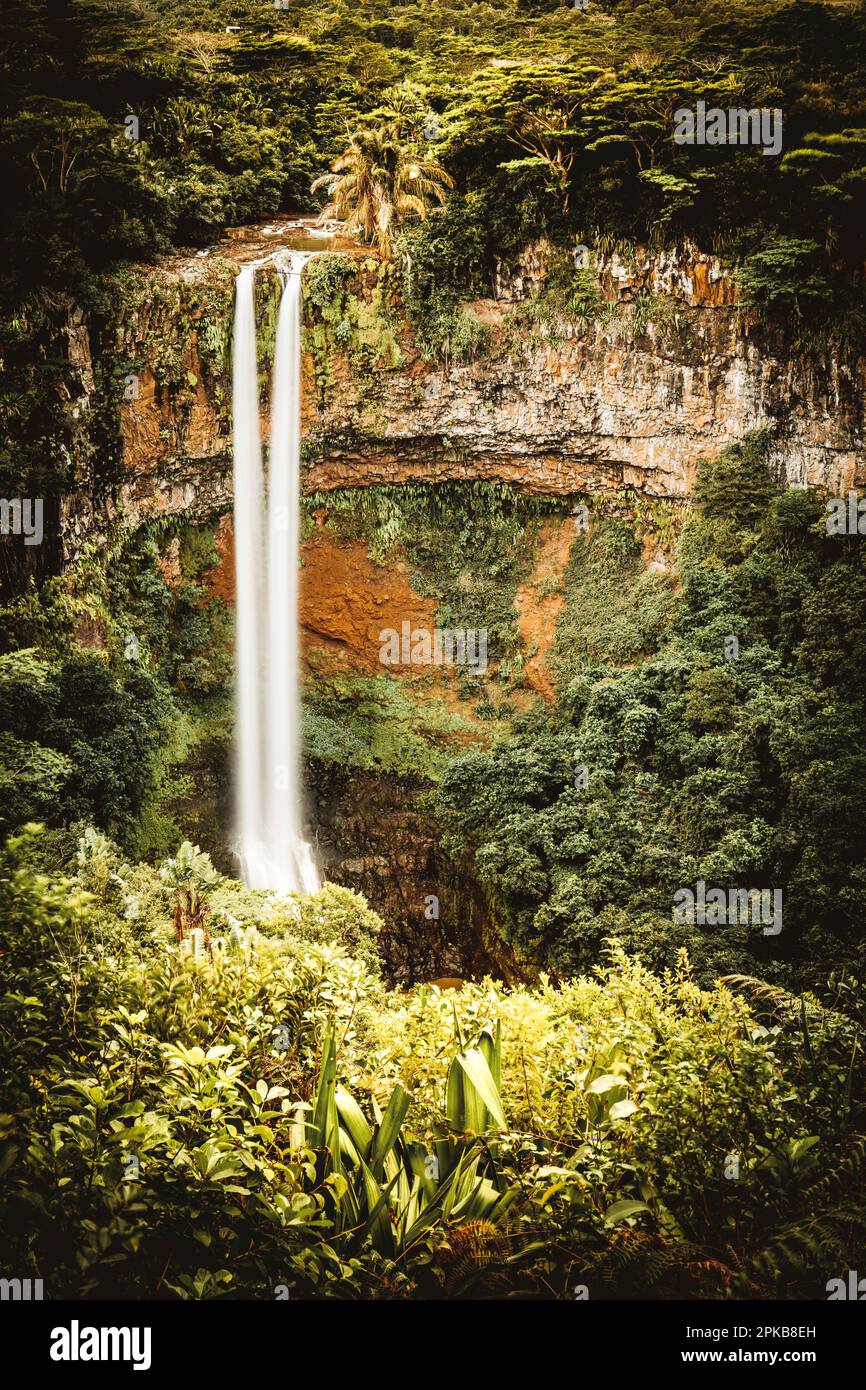 Chamarel waterfall in Black River National Park on Mauritius, the twin ...