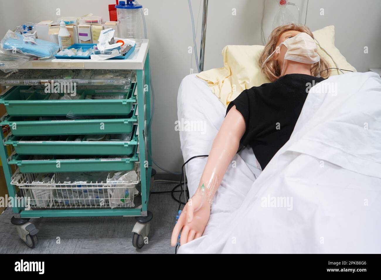Students facing a post natal emergency follow procedures on a mannequin ...