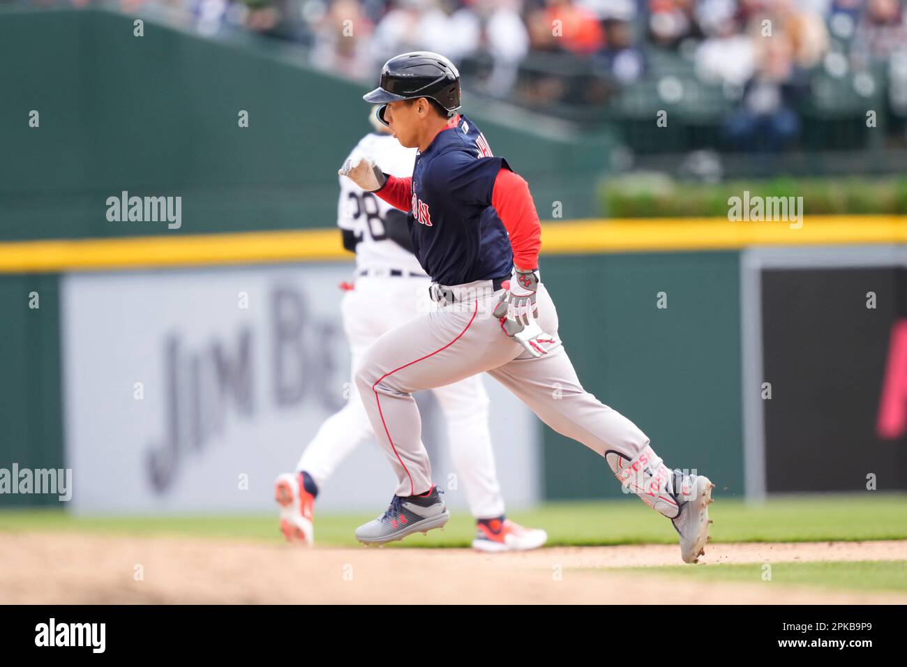 Boston Red Sox's Masataka Yoshida heads to second for a double during the ninth inning of a ...