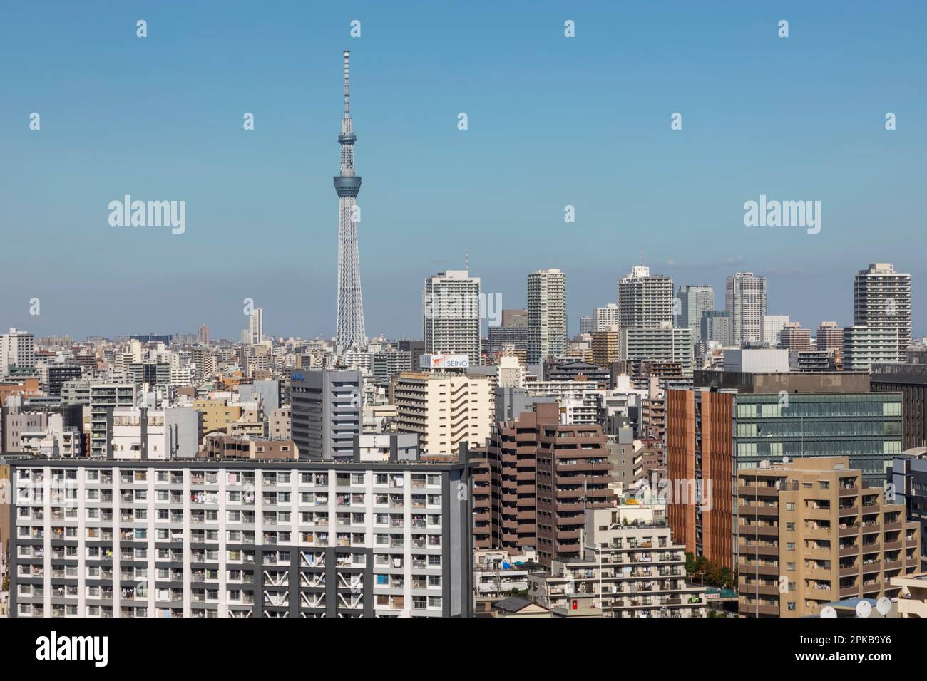 Japan, Honshu, Tokyo, Typical City Urban View and Tokyo Skytree Tower ...